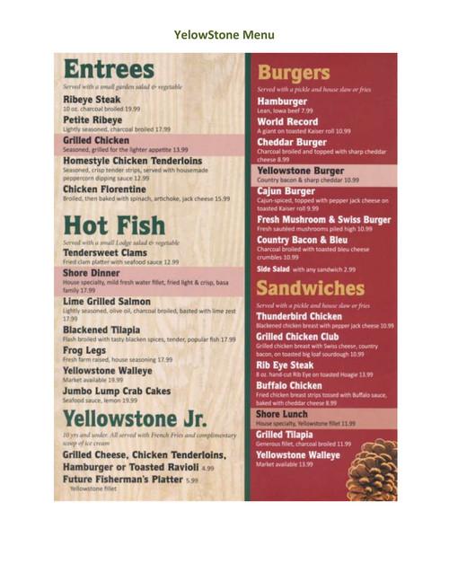 Yellowstone Cafe menu in Town and Country, Missouri, USA