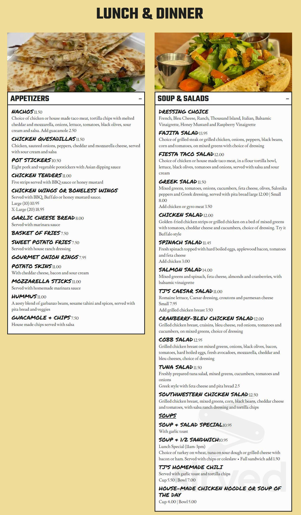 Menu - Edina MN's TJ's of Edina Restaurant | Sirved