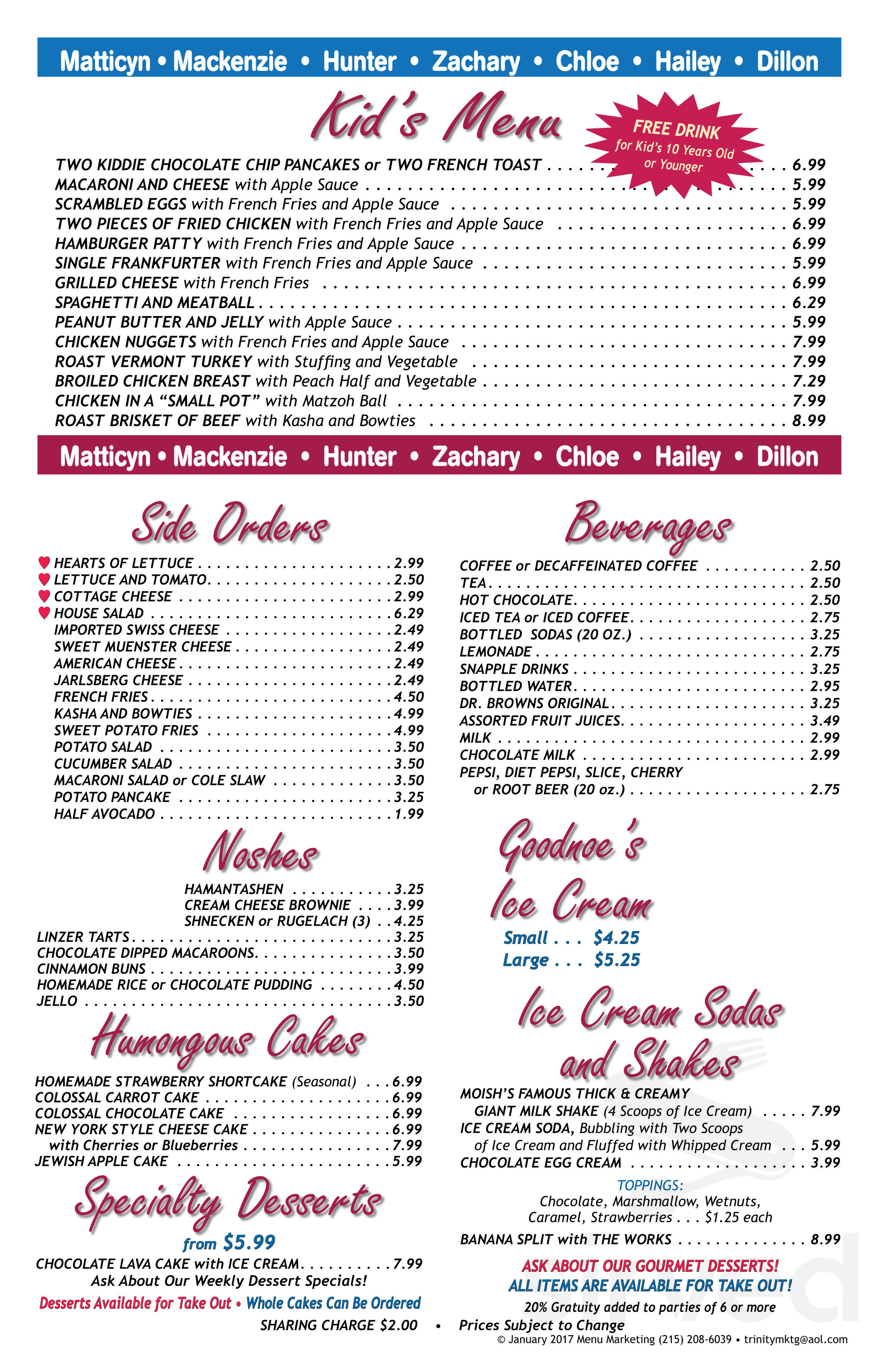 Menu - Langhorne PA's Moish and Itzy’s Restaurant & Delicatessen | Sirved
