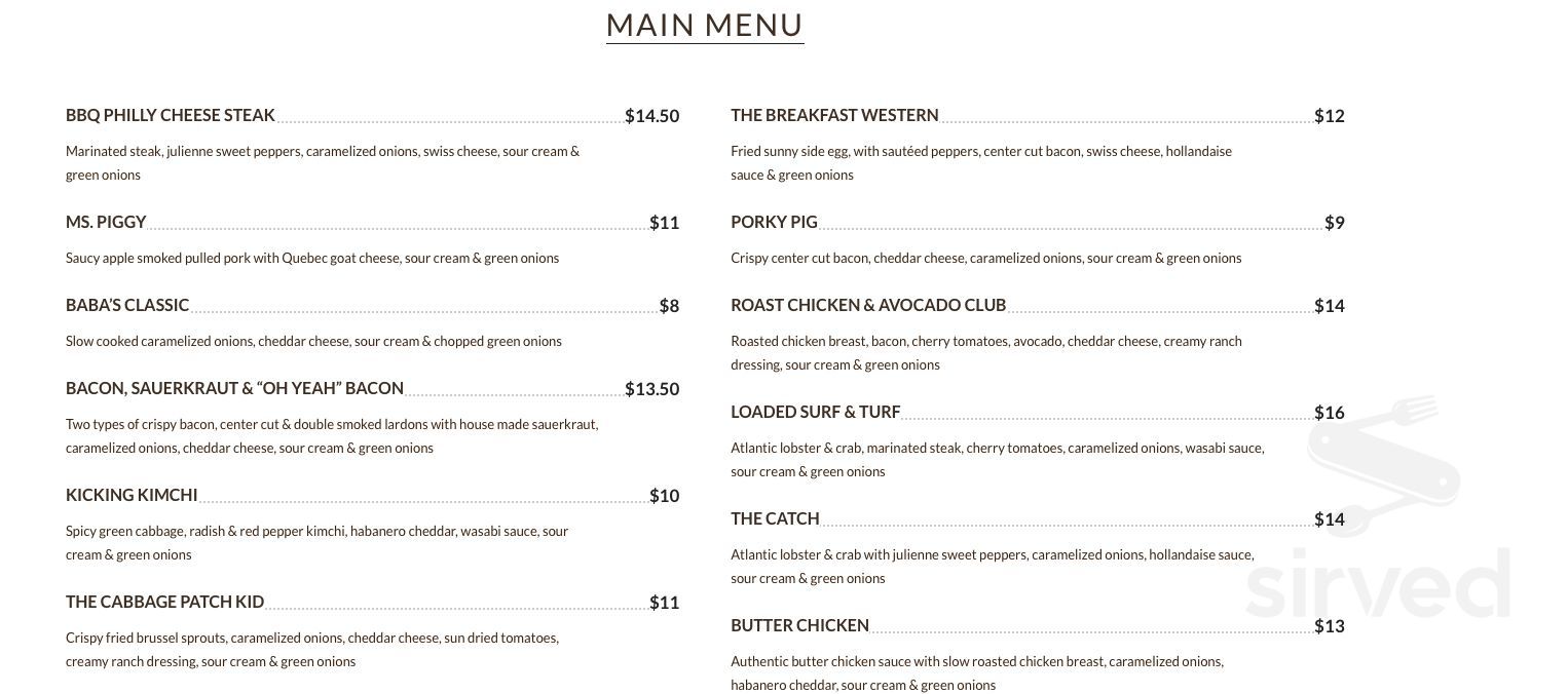 Loaded Pierogi menu in Toronto, Ontario, Canada
