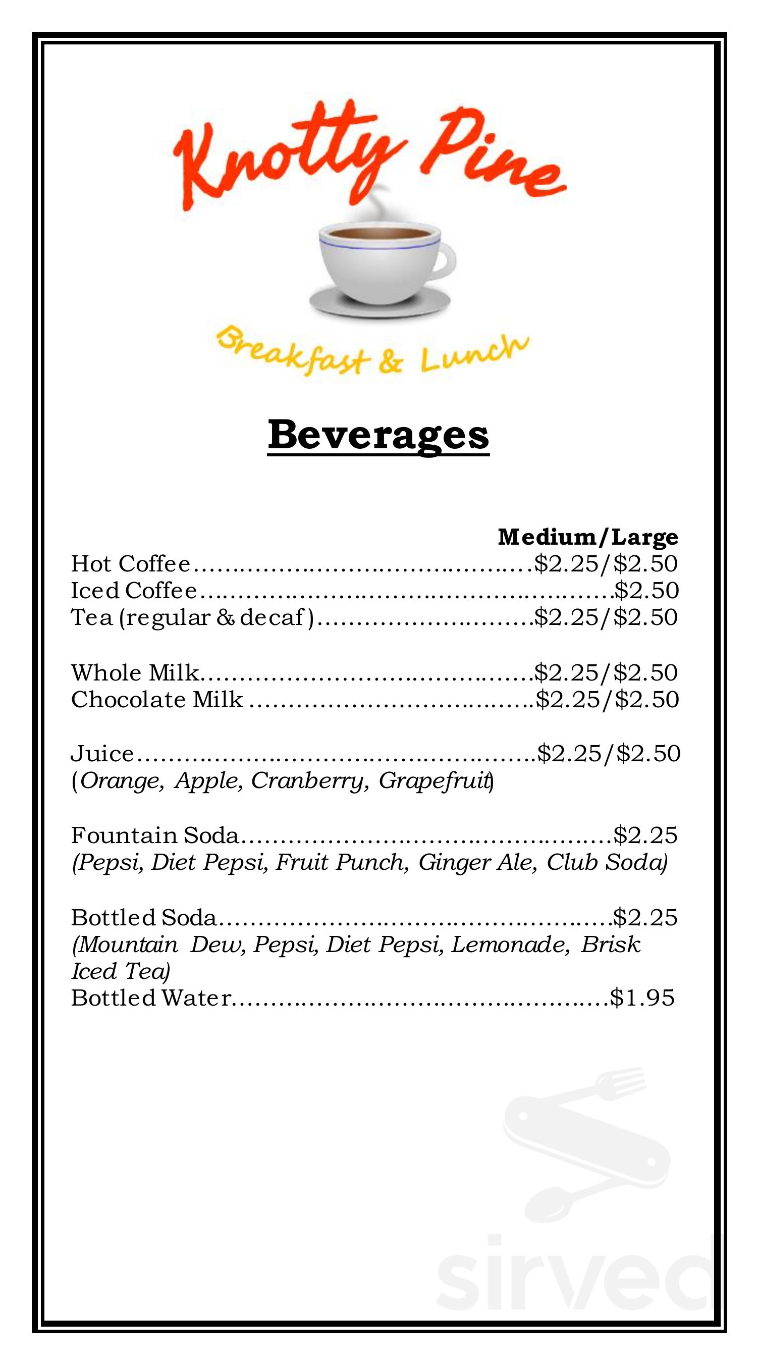 The Knotty Pine menu in Auburndale, Massachusetts, USA