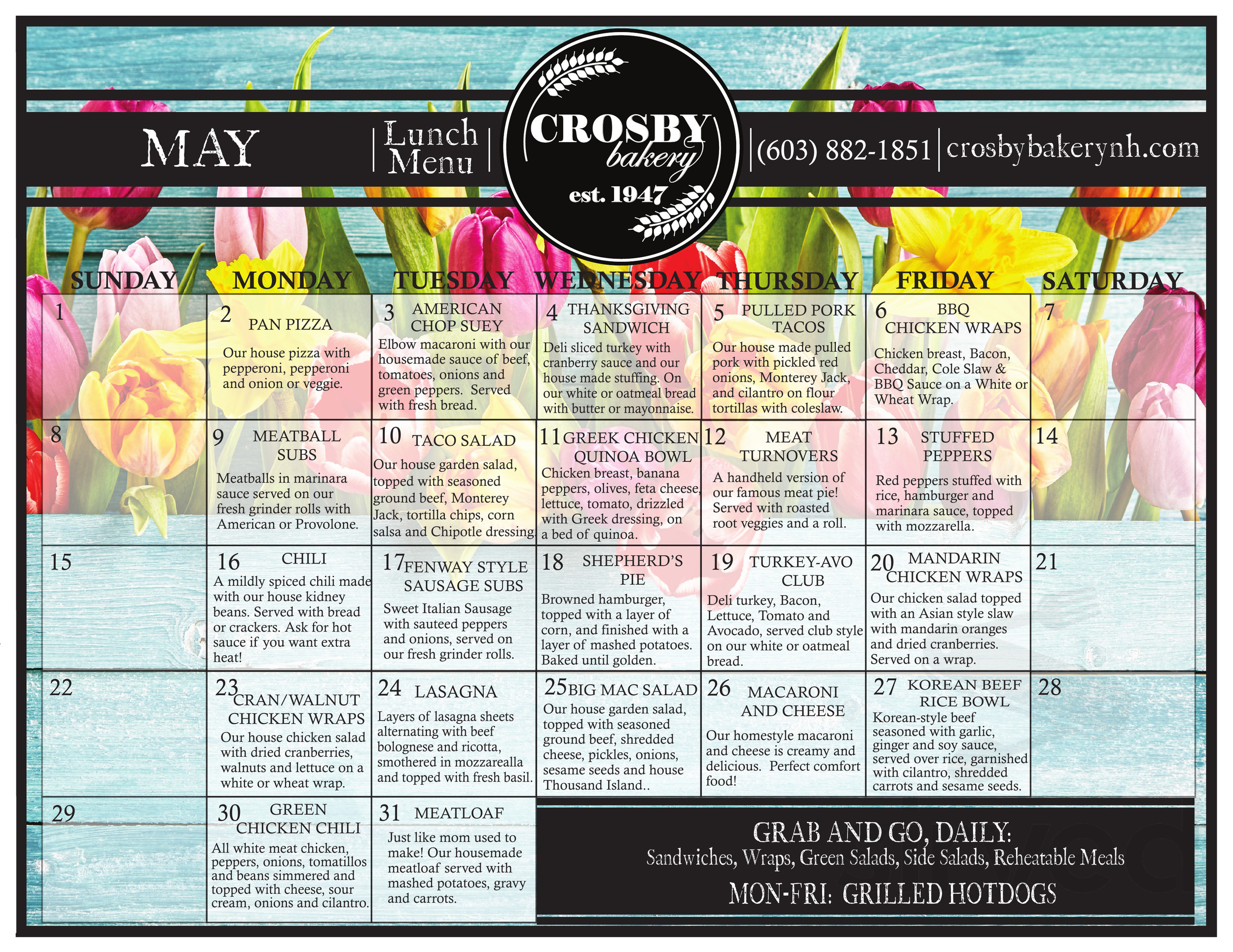 Crosby Bakery Inc menu in Nashua, New Hampshire, USA