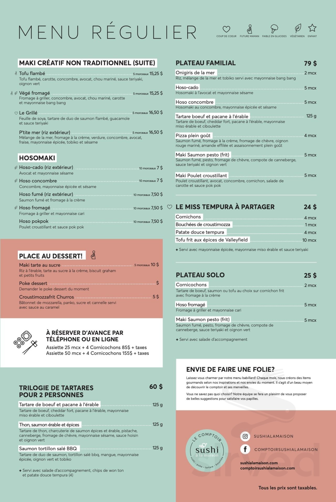Comptoir Sushi à la maison Trois-Rivières menus in Trois-Rivières ...