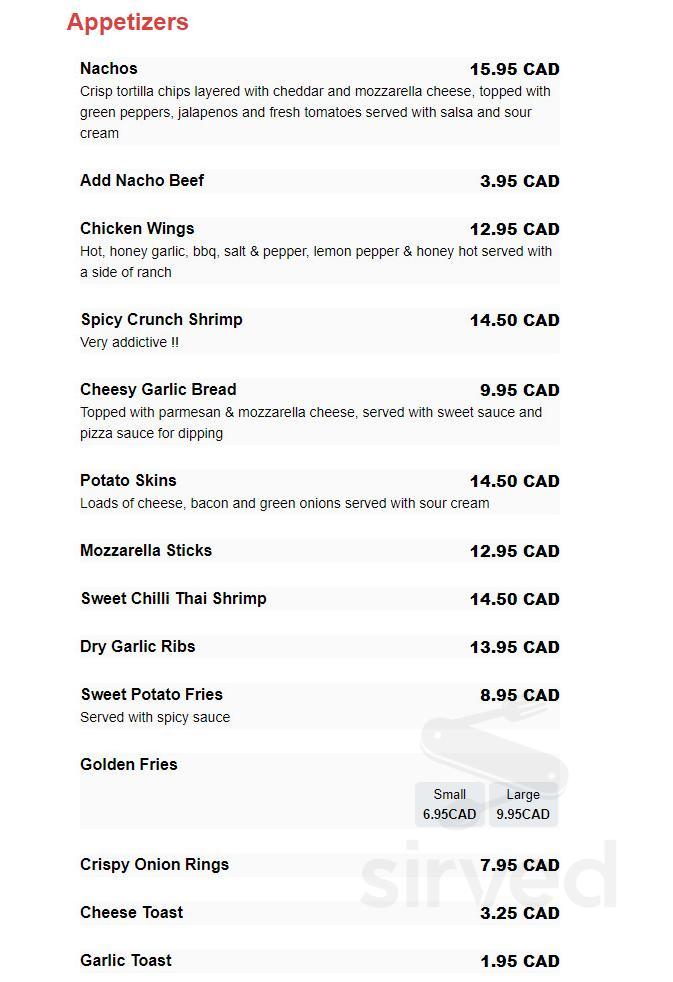 Menu - Edmonton AB's PAPA RONY’S | Sirved