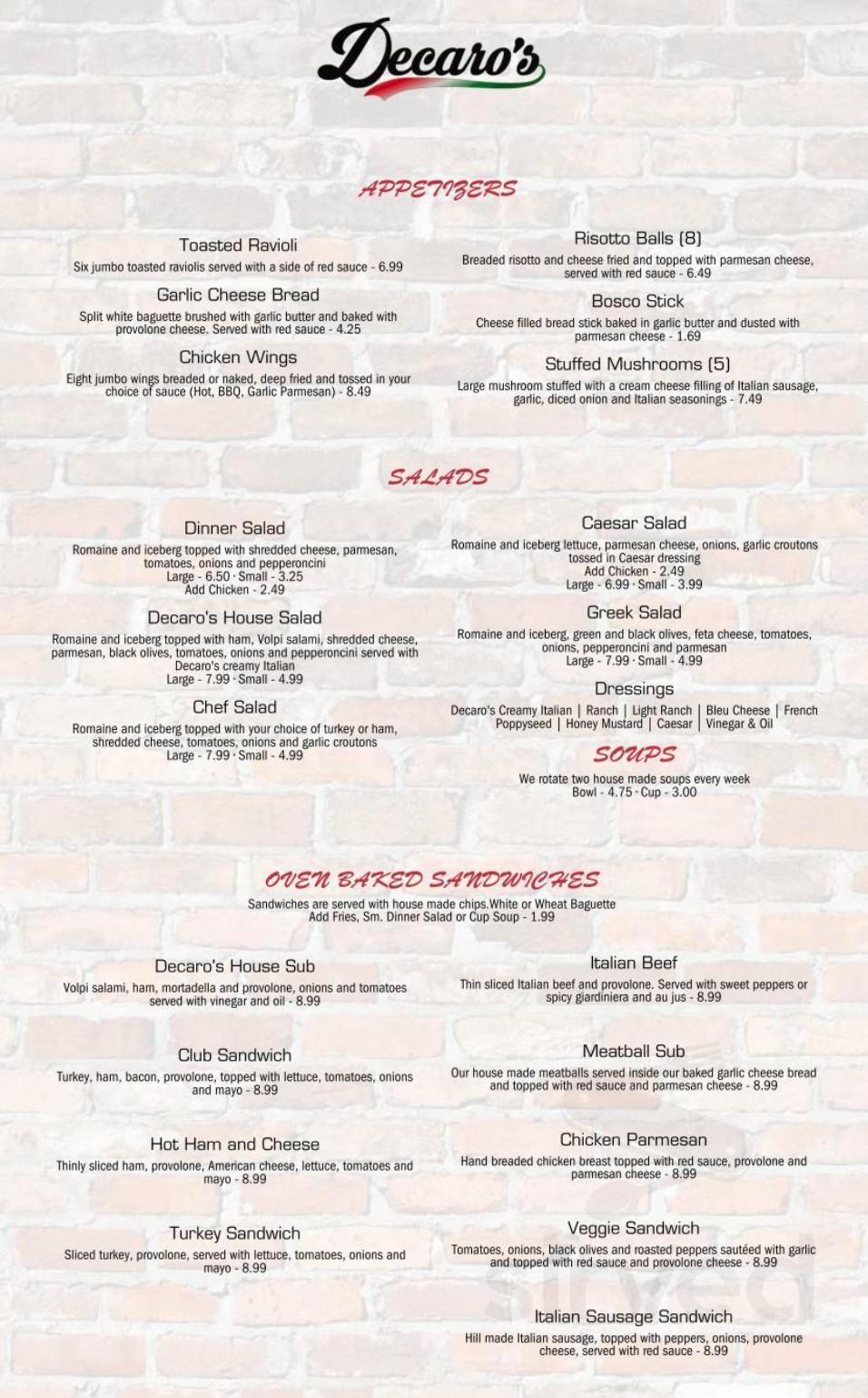 Menu for Decaro’s in Alton, IL | Sirved