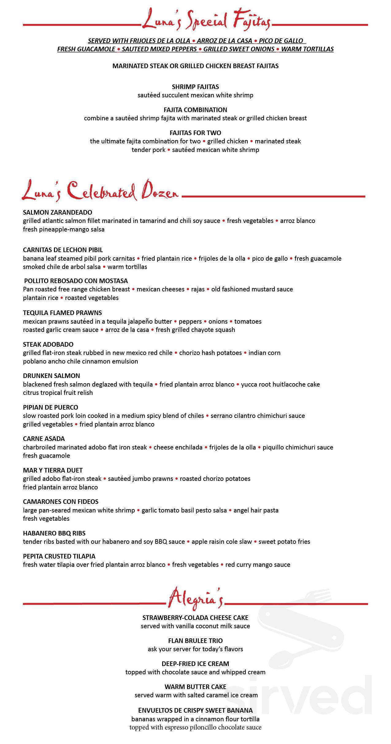 Luna Modern Mexican Kitchen menu in Rancho Cucamonga, California, USA