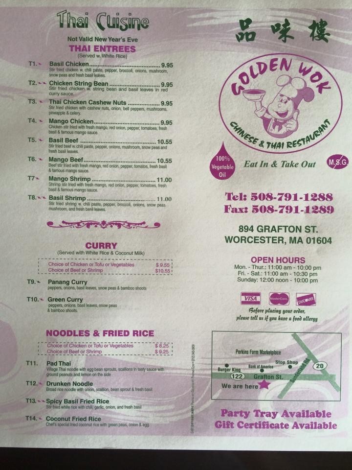 Golden Wok menus in Worcester, Massachusetts, United States