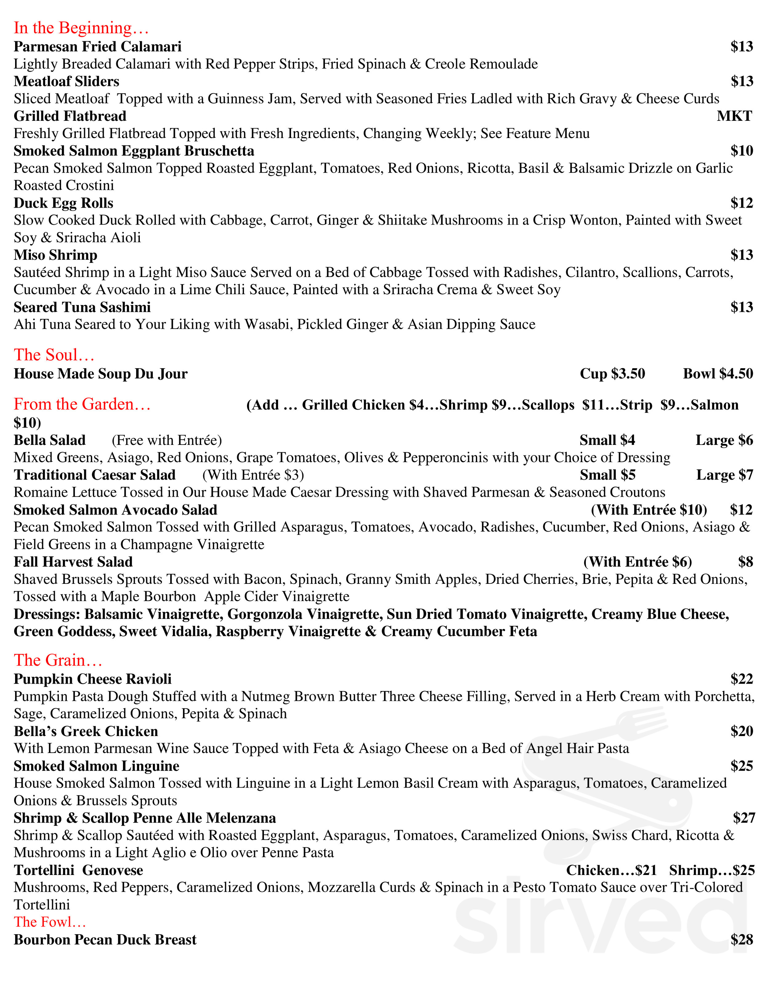 Bella Cucina menu in Franklin, Pennsylvania, USA