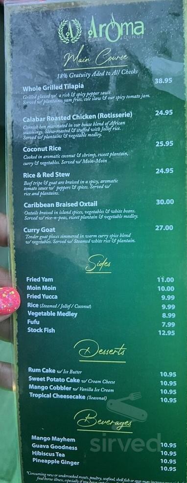 Menu for AROMA RESTAURANT & LOUNGE in Bowie, Maryland, United States