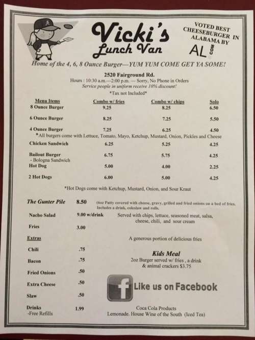 Vicki's Lunch Van, LLC. menu in Montgomery, Alabama, USA