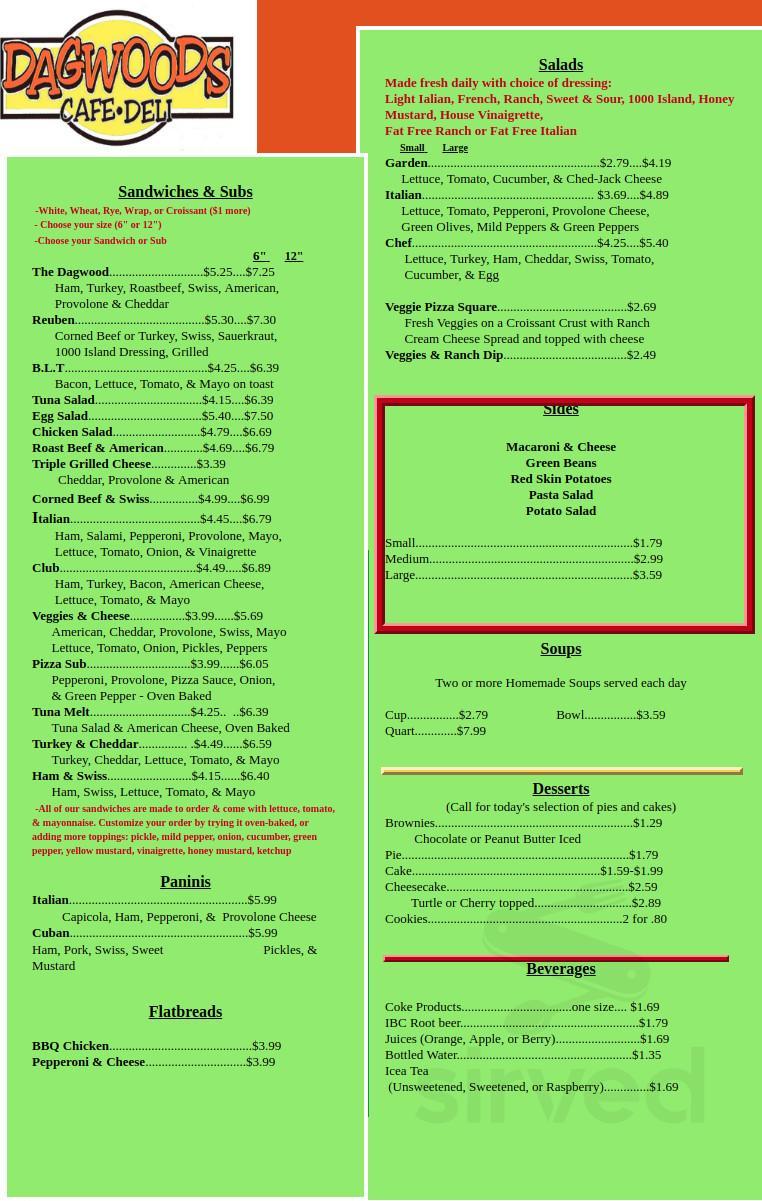 Dagwoods Restaurant menu in New Philadelphia, Ohio, USA