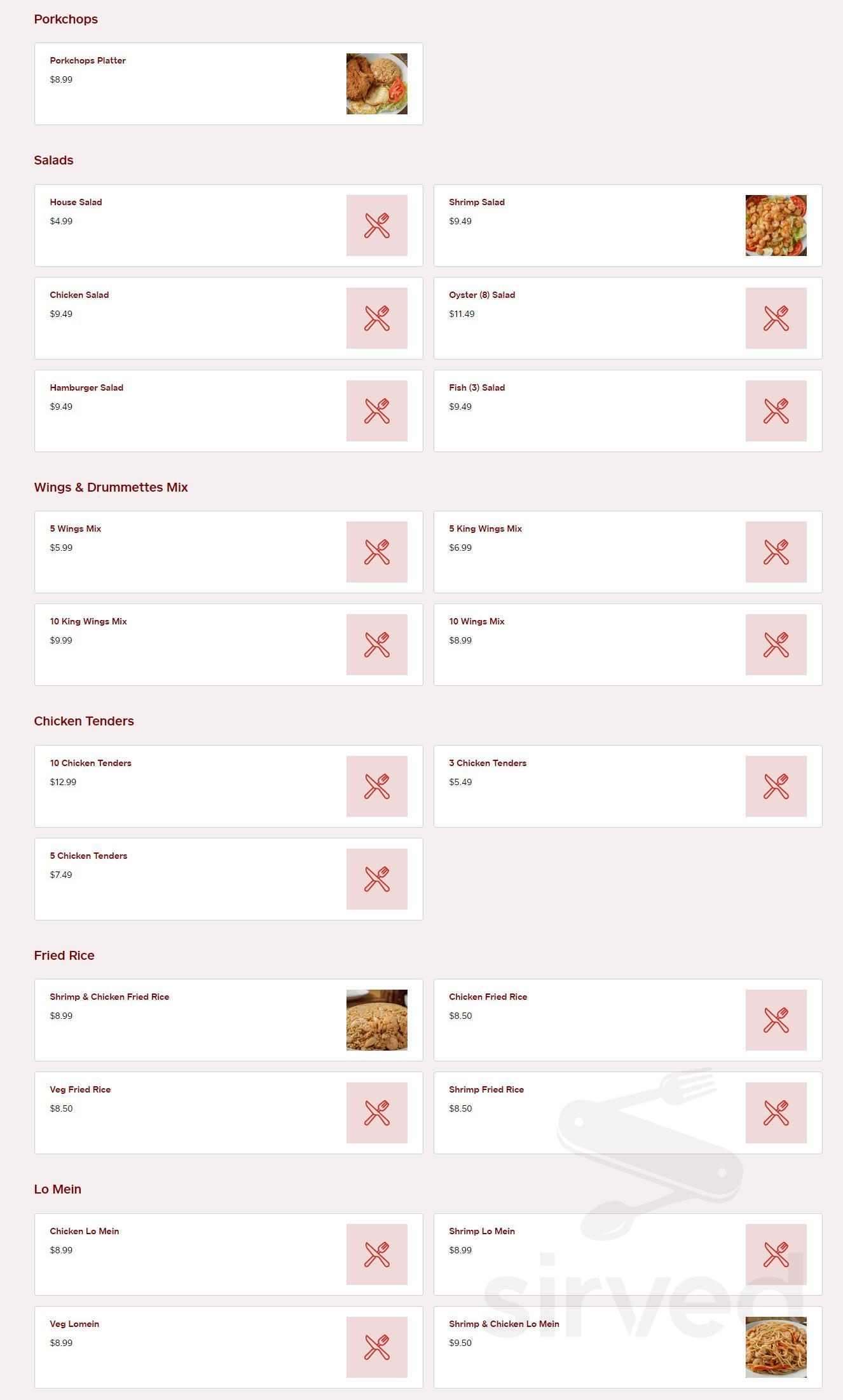 King's Seafood Express menu in Abbeville, Louisiana, USA