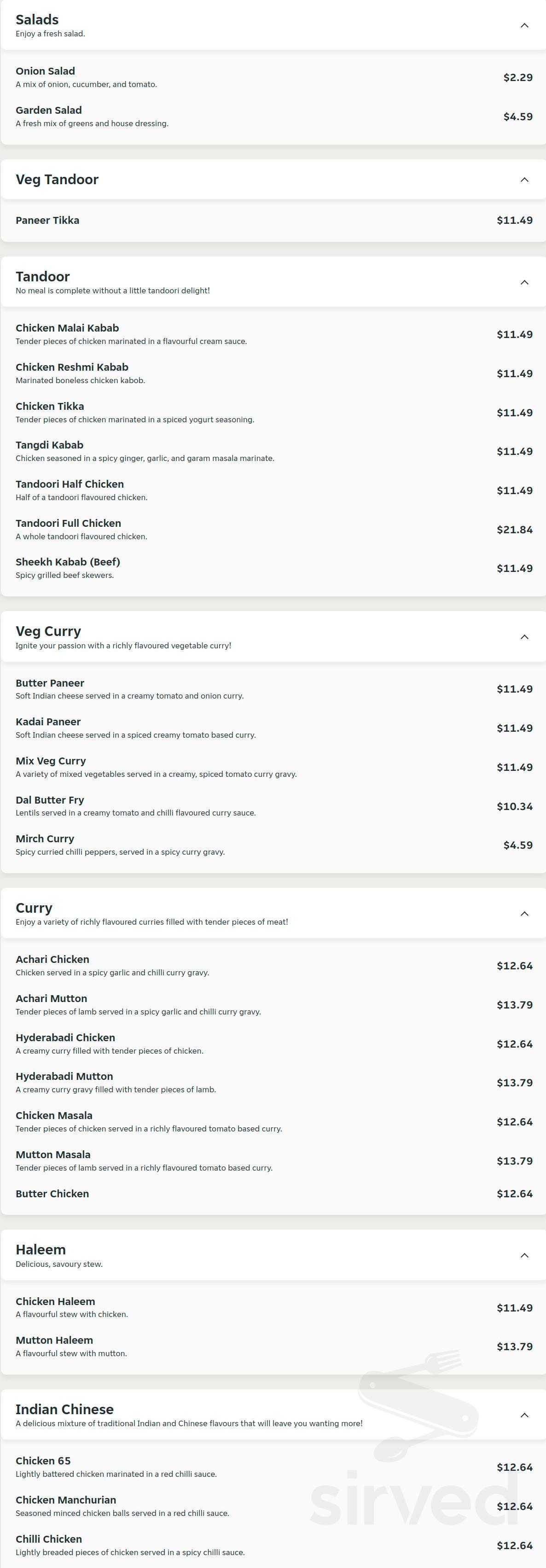 Menu - Scarborough ON's Pariwar House | Sirved