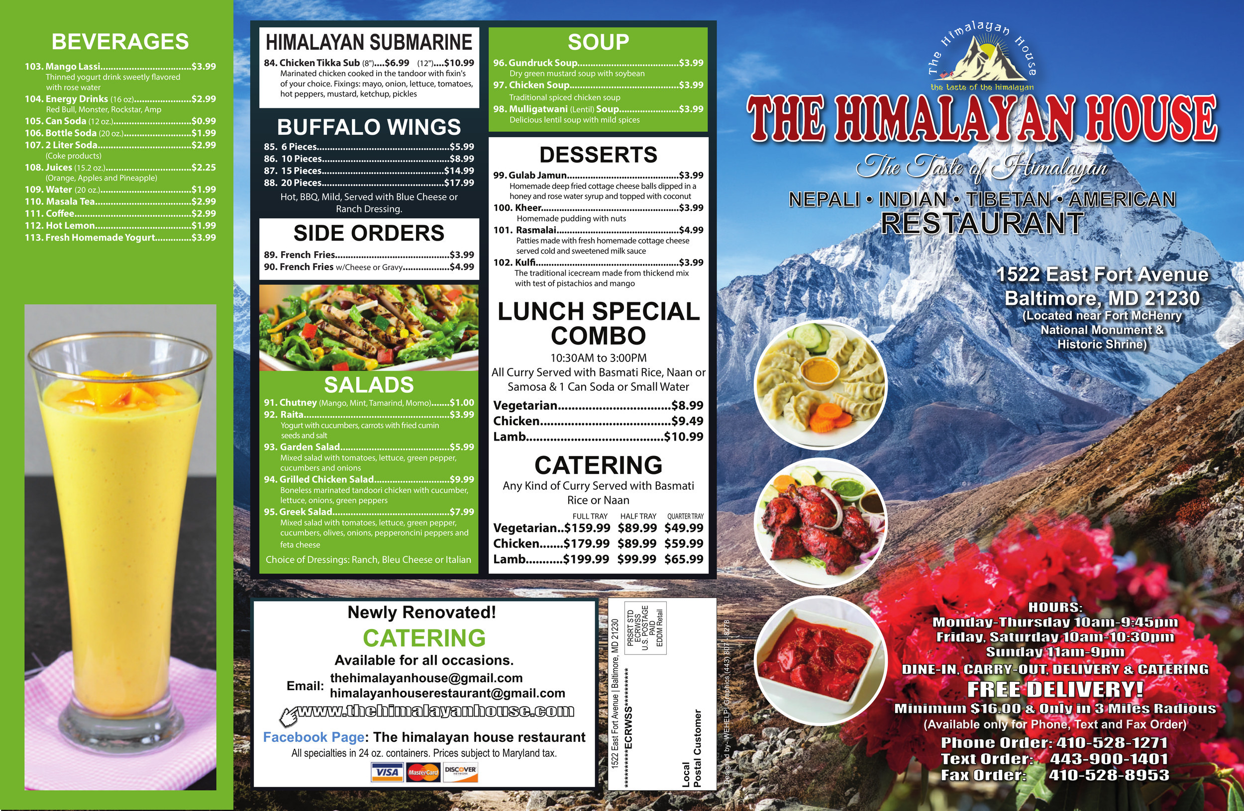 Menu - Baltimore MD's Himalayan House - Nepalese/Indian Restaurant | Sirved