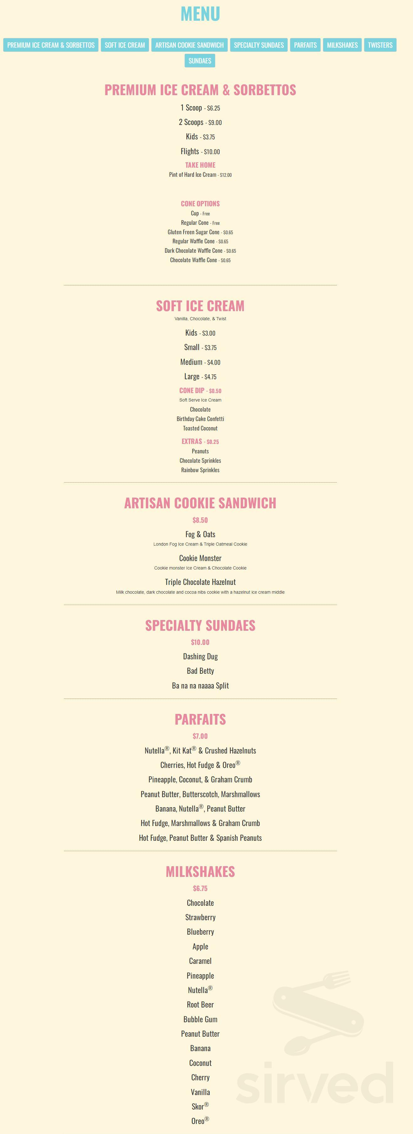 Dug & Betty's Ice Creamery / Crèmerie de Glace menus in Winnipeg ...