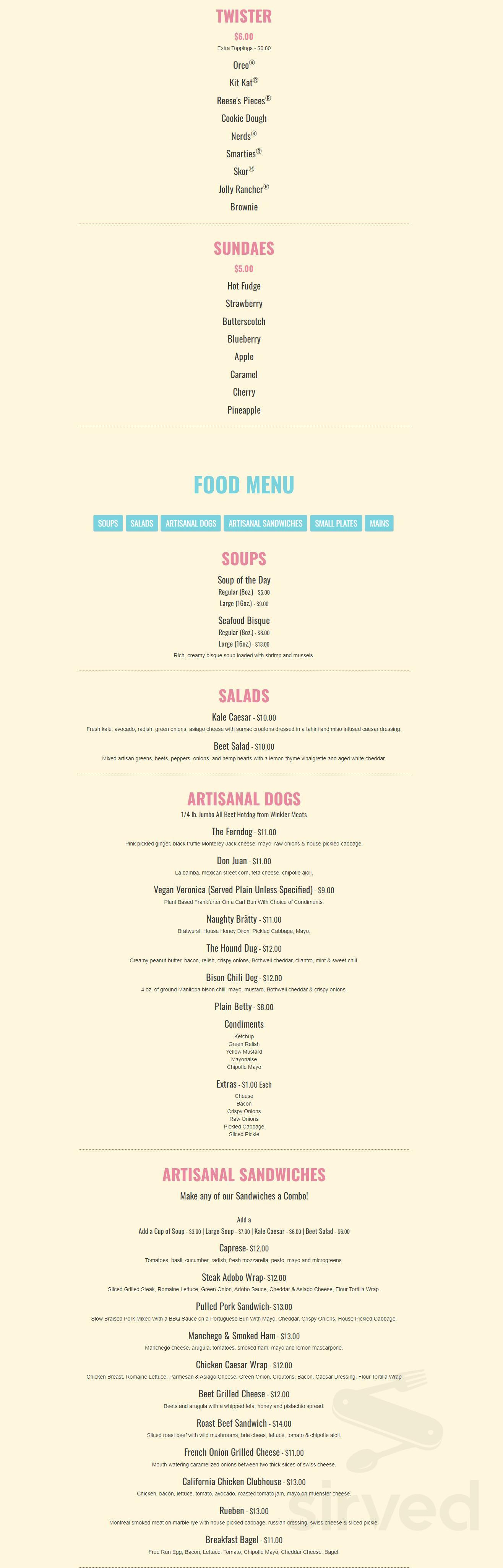 Dug & Betty's Ice Creamery / Crèmerie de Glace menus in Winnipeg ...