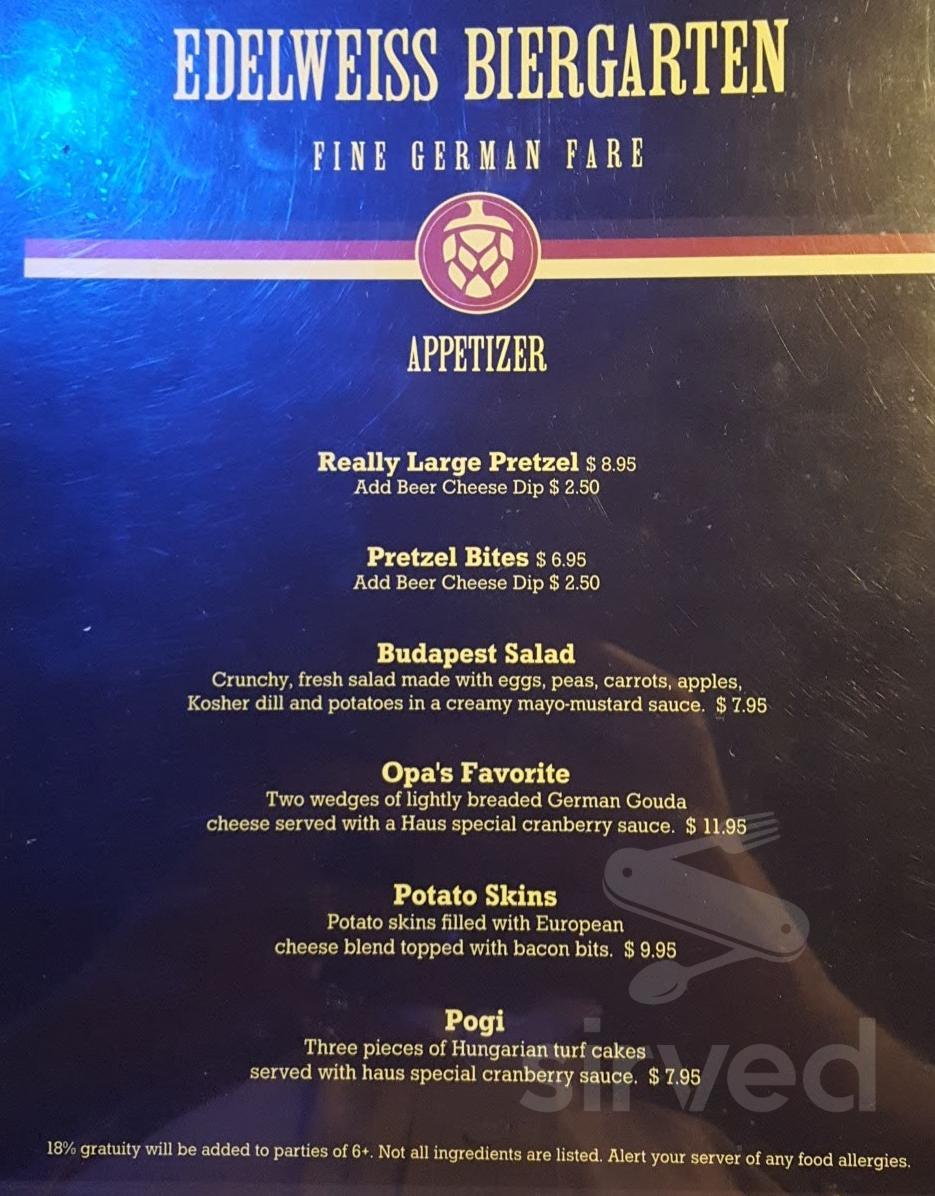 Edelweiss Biergarten menus in Phoenix, Arizona, United States