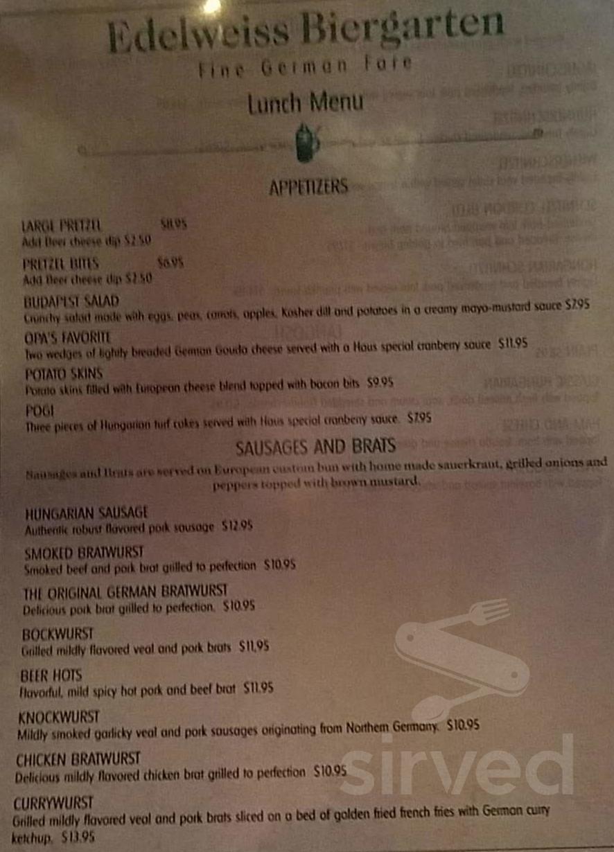 Edelweiss Biergarten menus in Phoenix, Arizona, United States