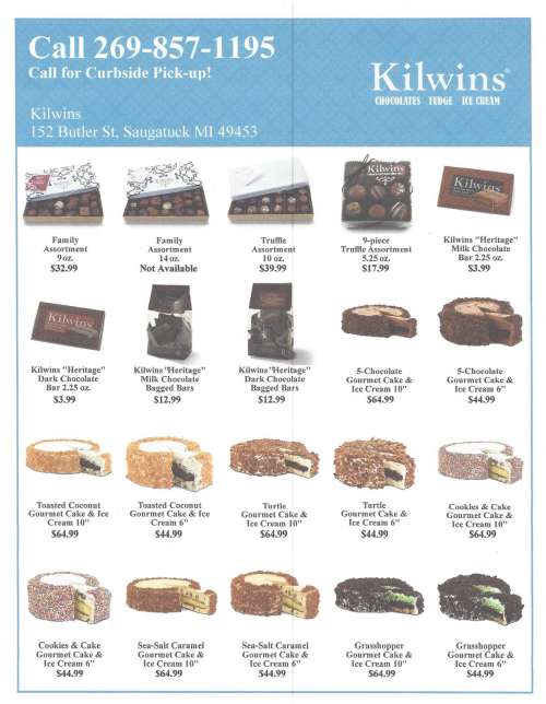 Kilwin's Chocolates menu in Saugatuck, Michigan, USA