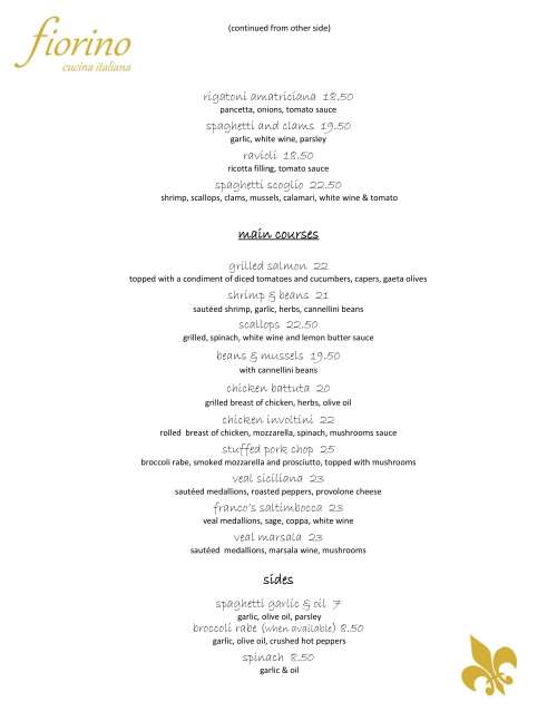 Fiorino menu in Philadelphia, Pennsylvania, USA