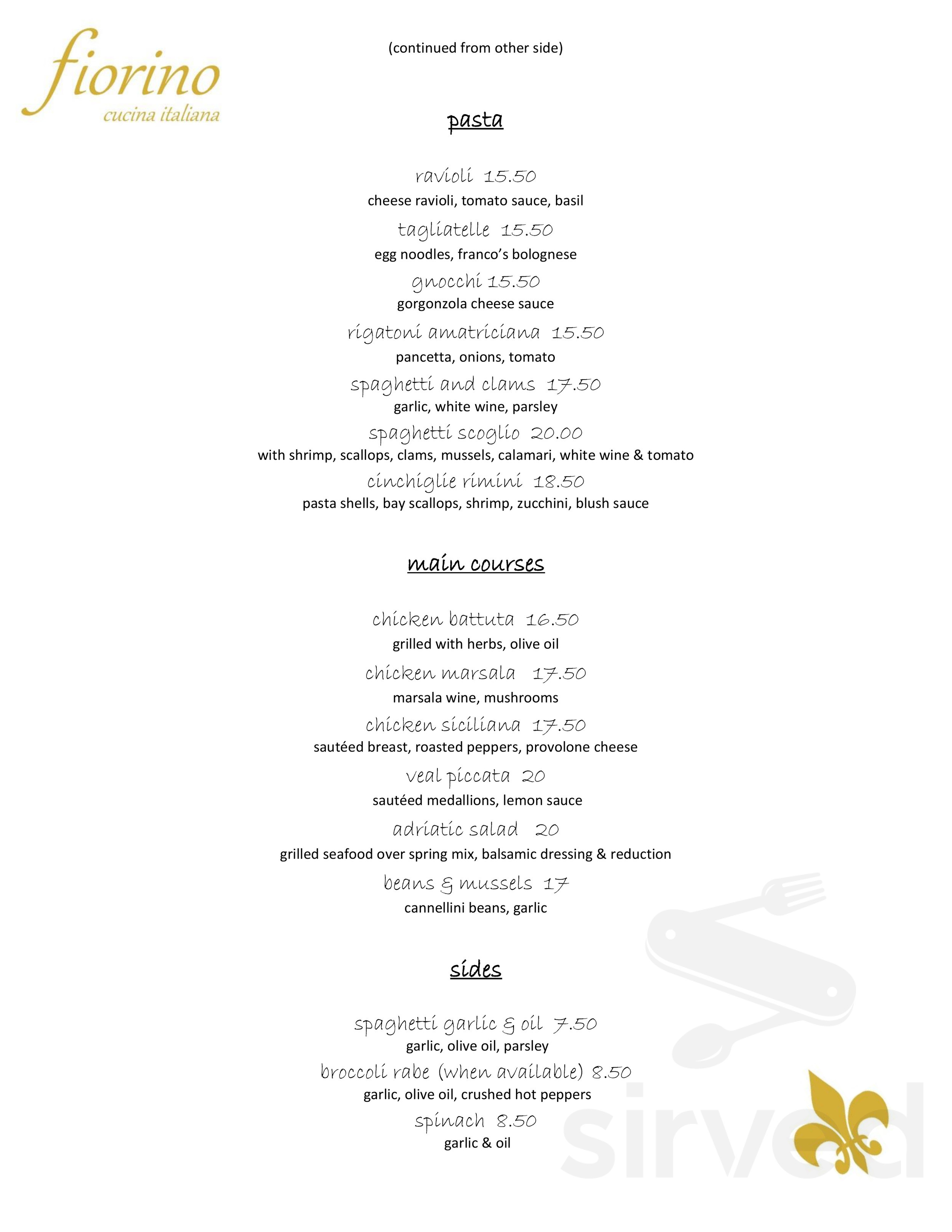 Fiorino menu in Philadelphia, Pennsylvania, USA