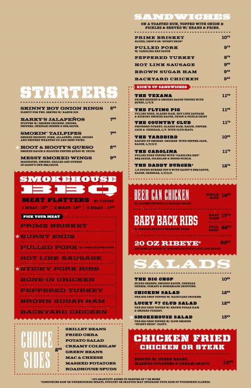 Bone Daddy's menu in Lubbock, Texas, USA