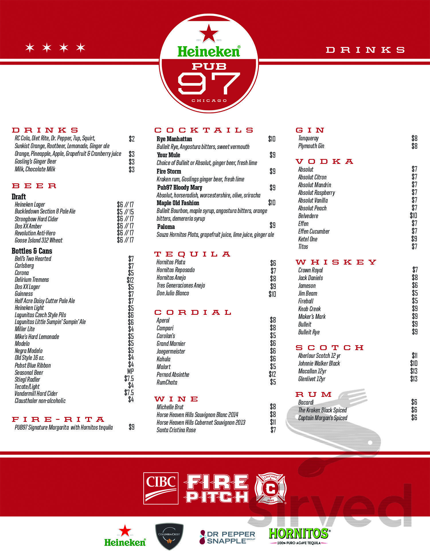 Menu - Chicago IL's Heineken Pub97 | Sirved