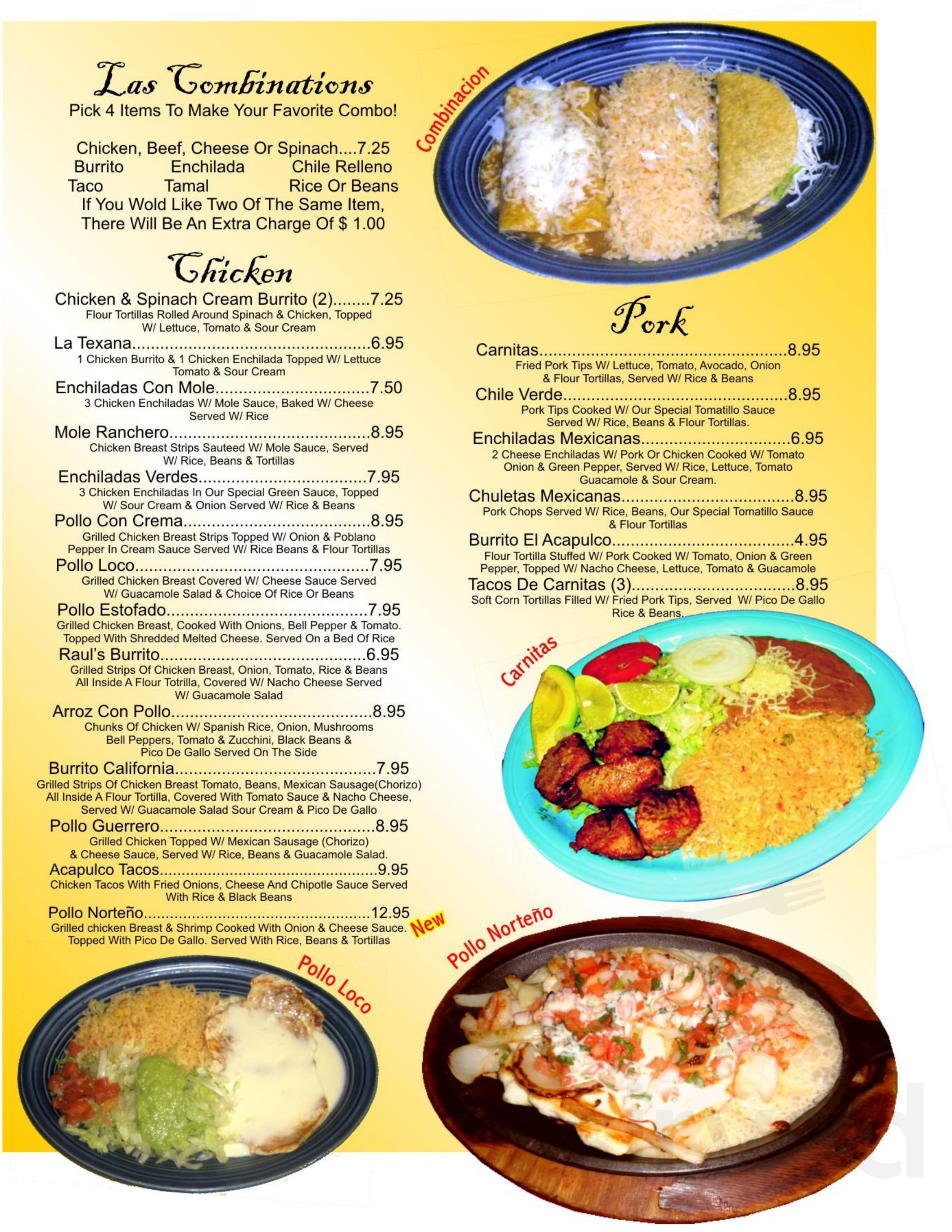 El Acapulco Mexican Restaurant menu in Shelby, North Carolina, USA