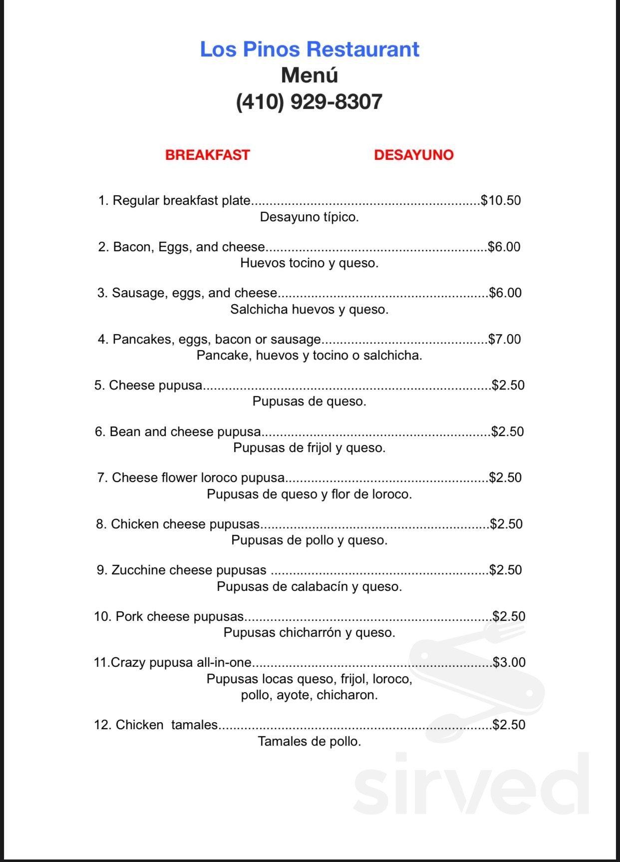 LOS PINOS RESTAURANT menu in Columbia, Maryland, USA