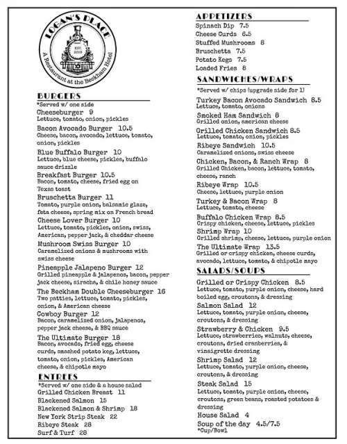 Logan's Place menu in Mineola, Texas, USA