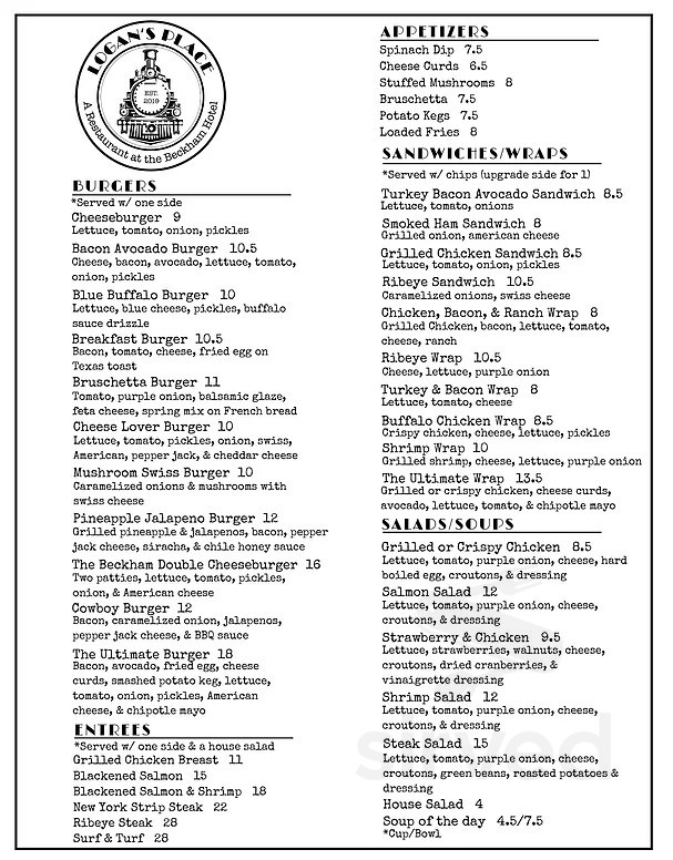 Menu for Logan's Place in Mineola, TX | Sirved