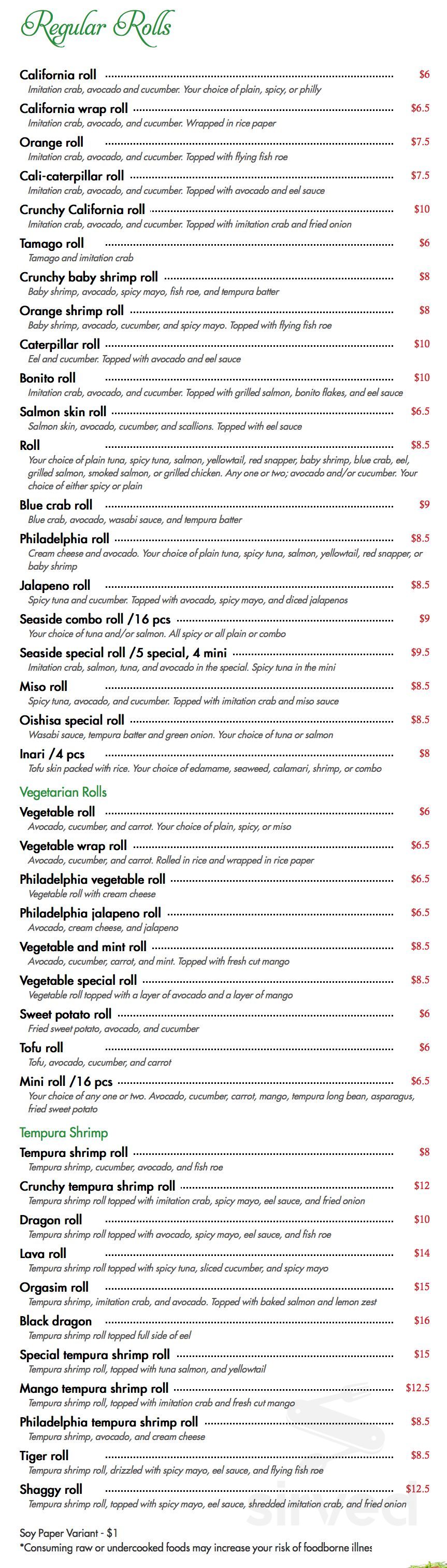 Sushi Win menu in Evergreen, Colorado, USA