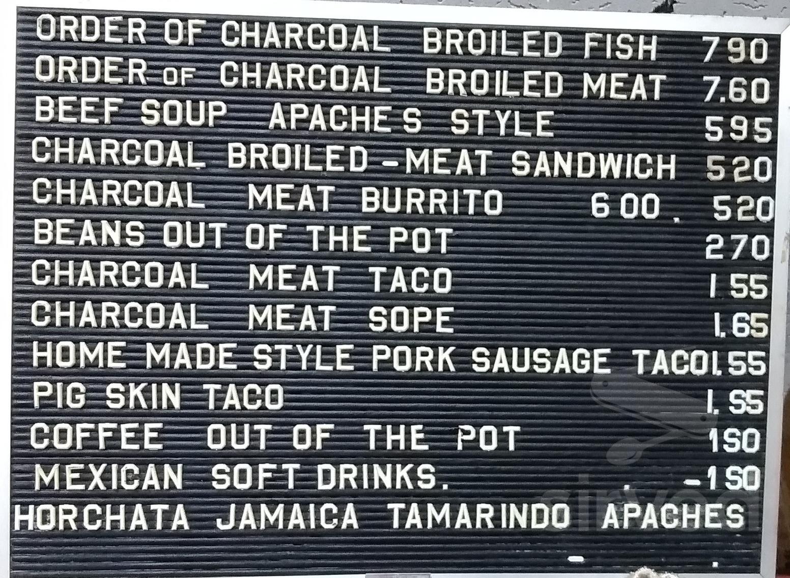 Apache's Carnes Al Carbon menu in Huntington Park, California, USA