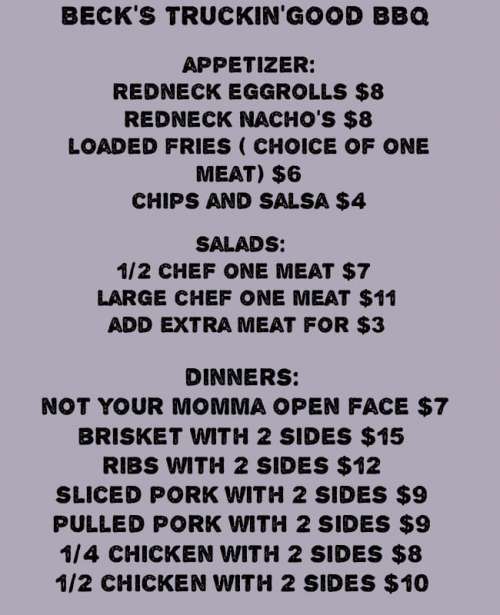 Becks Truckin' Good BBQ menu in Arcadia, Florida, USA