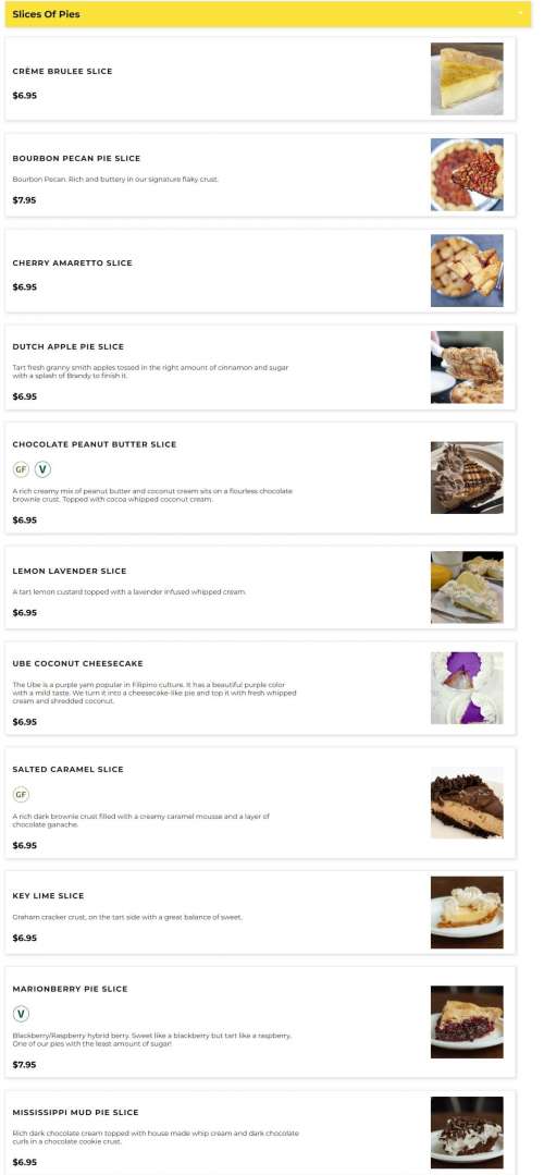 The Pie Bar menu in Long Beach, California, USA