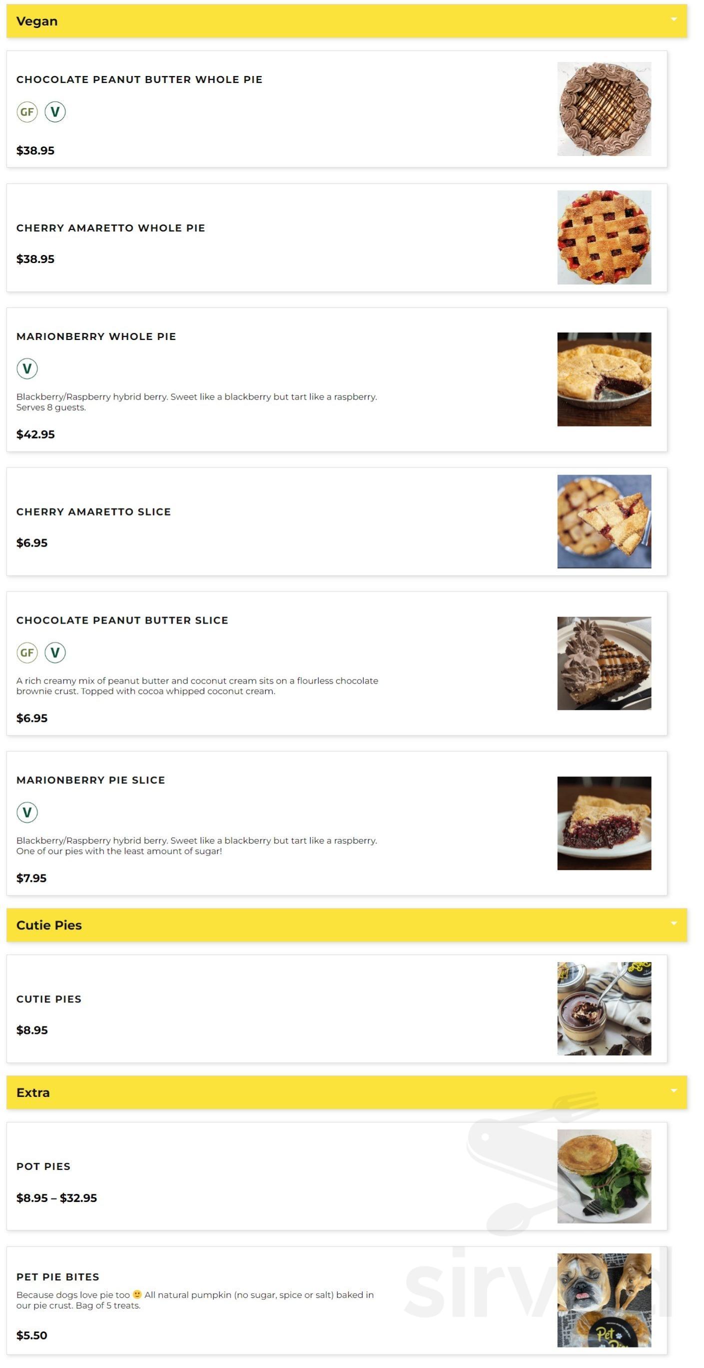 The Pie Bar menu in Long Beach, California, USA