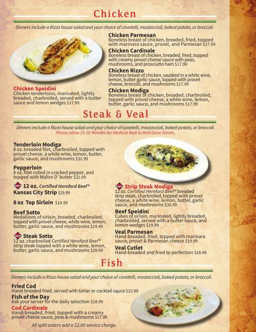Rizzo's Italian Restaurant menu in St. Louis, Missouri, USA
