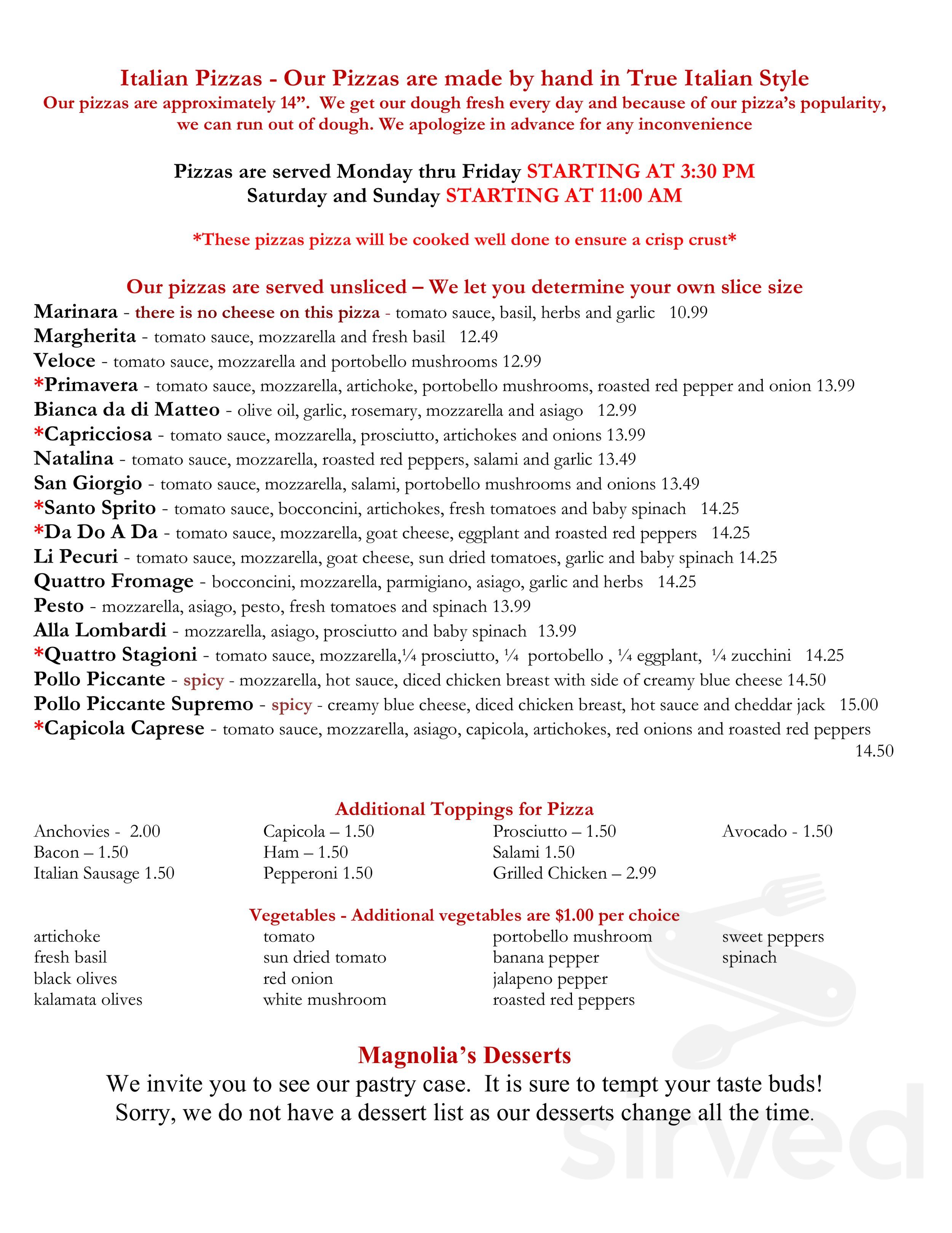 Magnolia's Deli & Cafe menu in Rochester, New York, USA
