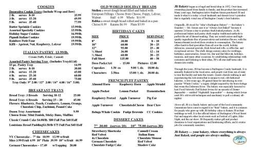 JB Bakery It's Always Just Baked menu in Burlington, New Jersey, USA