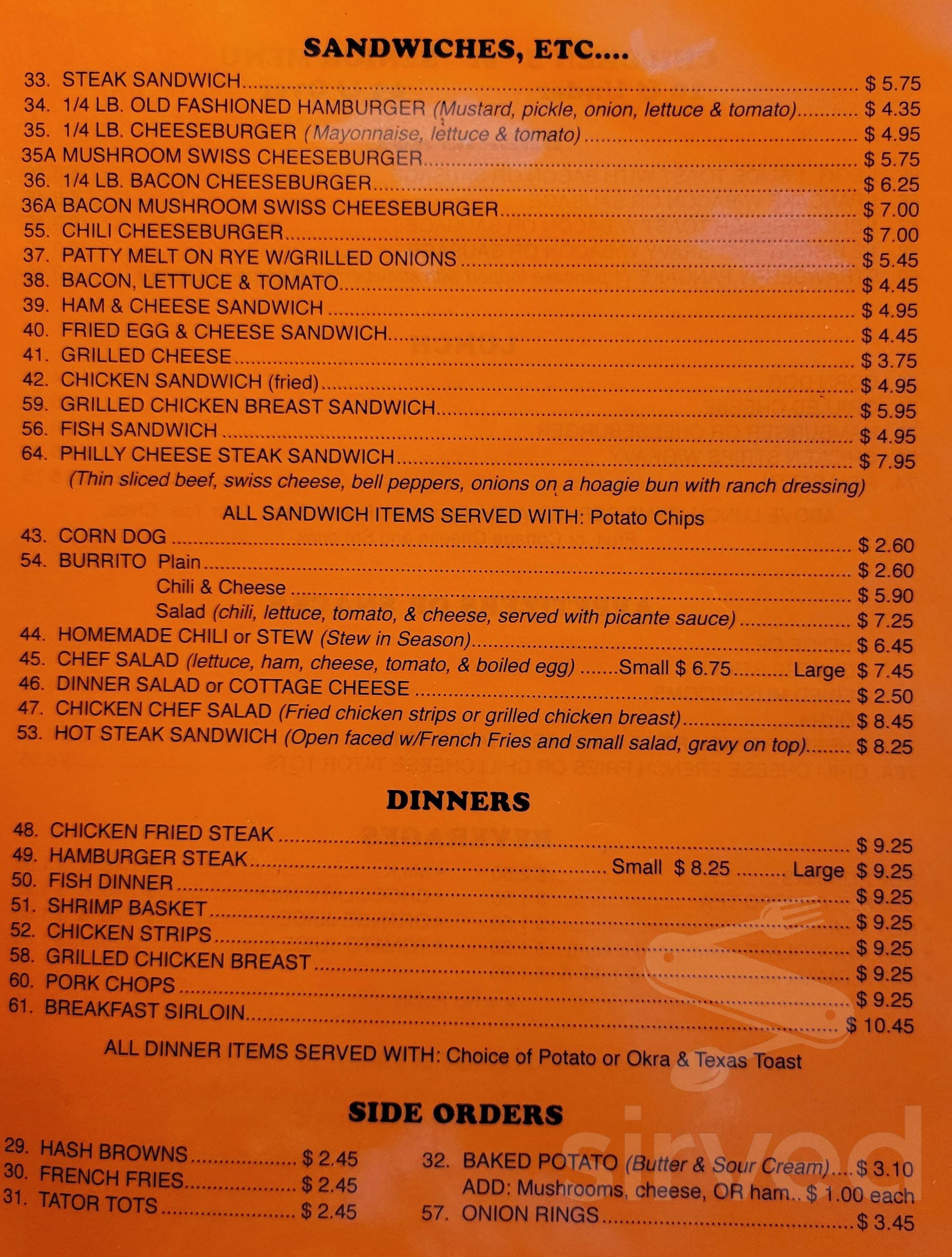 Shortcake's Diner menu in Stillwater, Oklahoma, USA