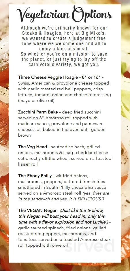 Menu for Forksville’s Big Mike’s Steaks & Hoagies in Forksville, PA ...