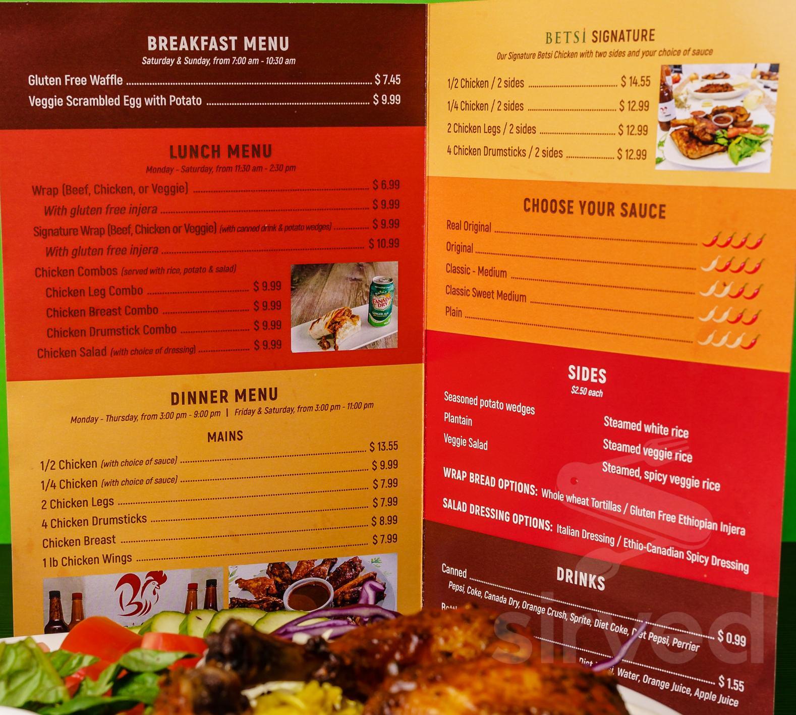 Betsi Chicken menu in Ottawa, Ontario, Canada