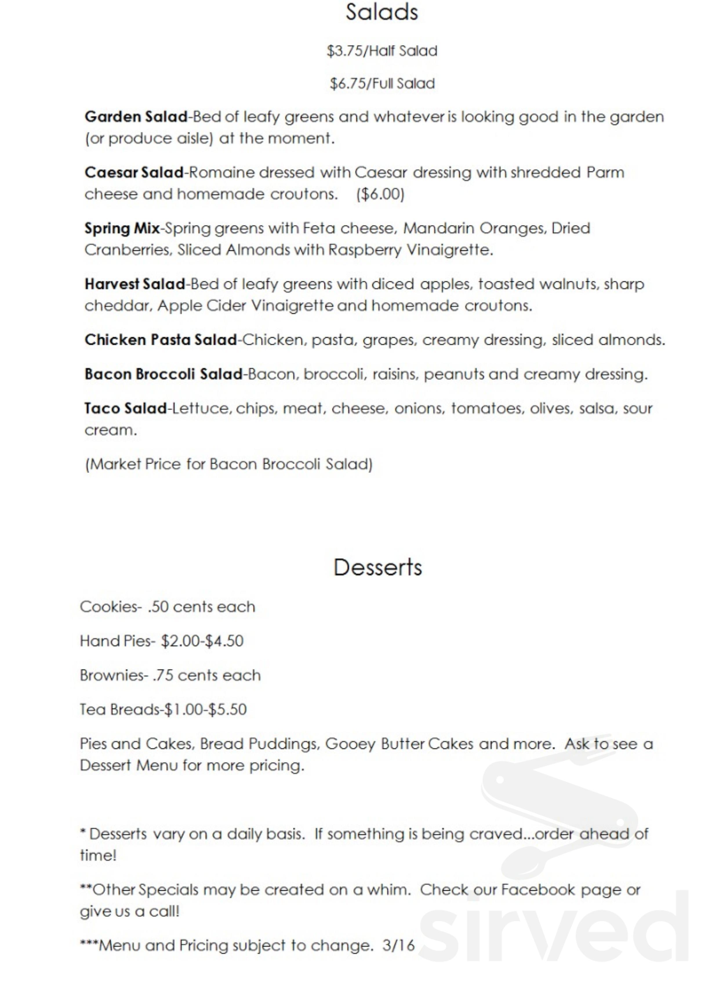 St. James Marketplace Cafe menu in St James, Missouri, USA