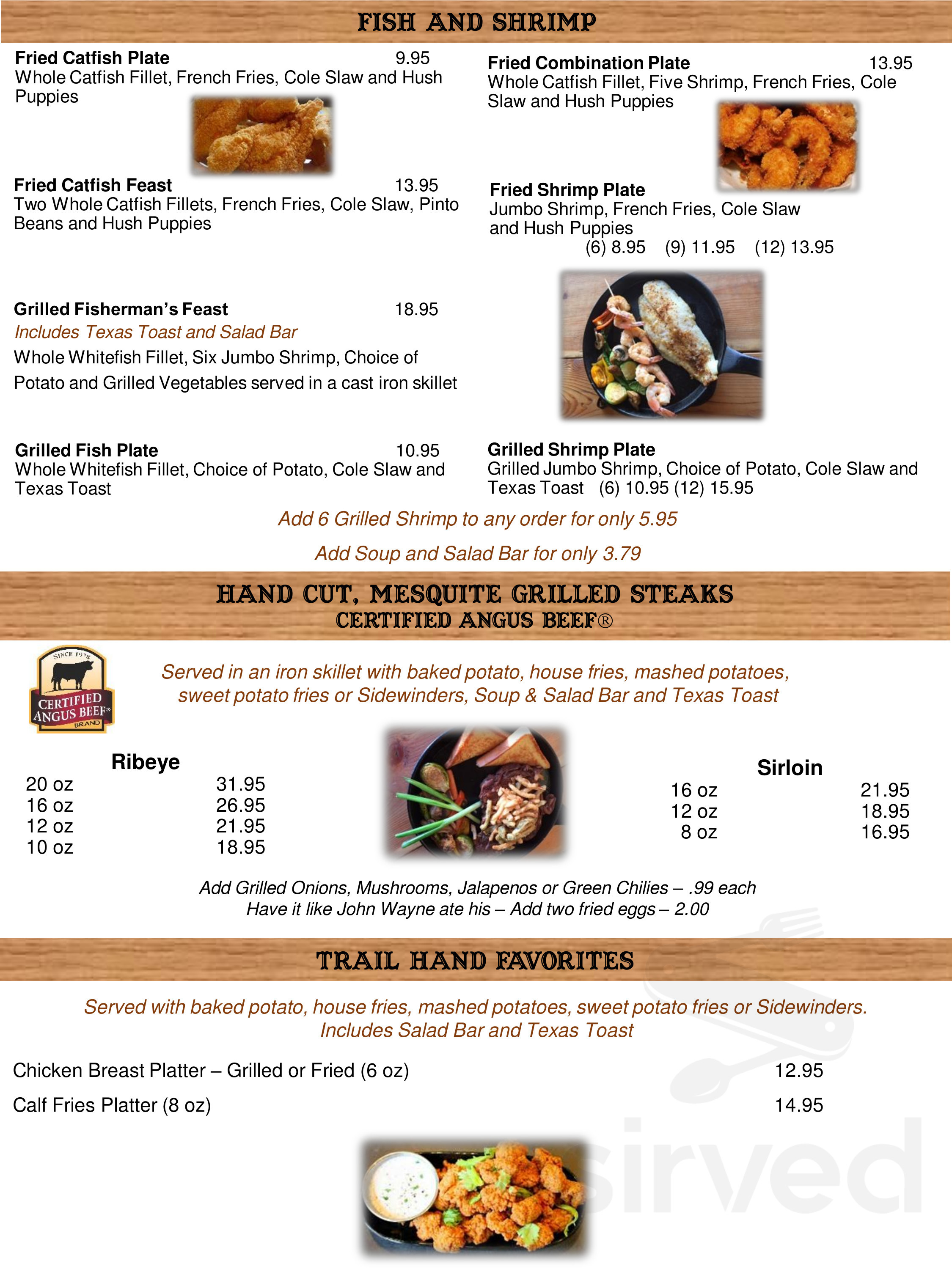 Trail Boss Ranch Cooking menu in Amarillo, Texas, USA