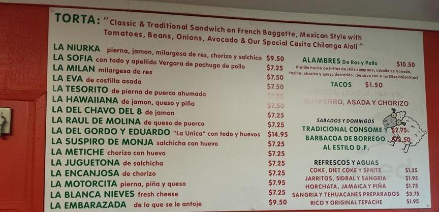 La Casita Chilanga menu in Redwood City, California, USA