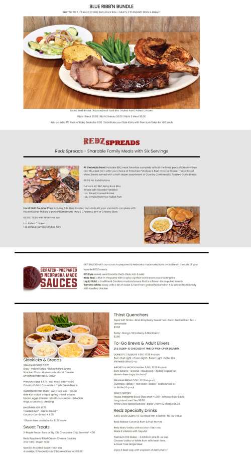 Redz BBQ menu in Lincoln, Nebraska, USA