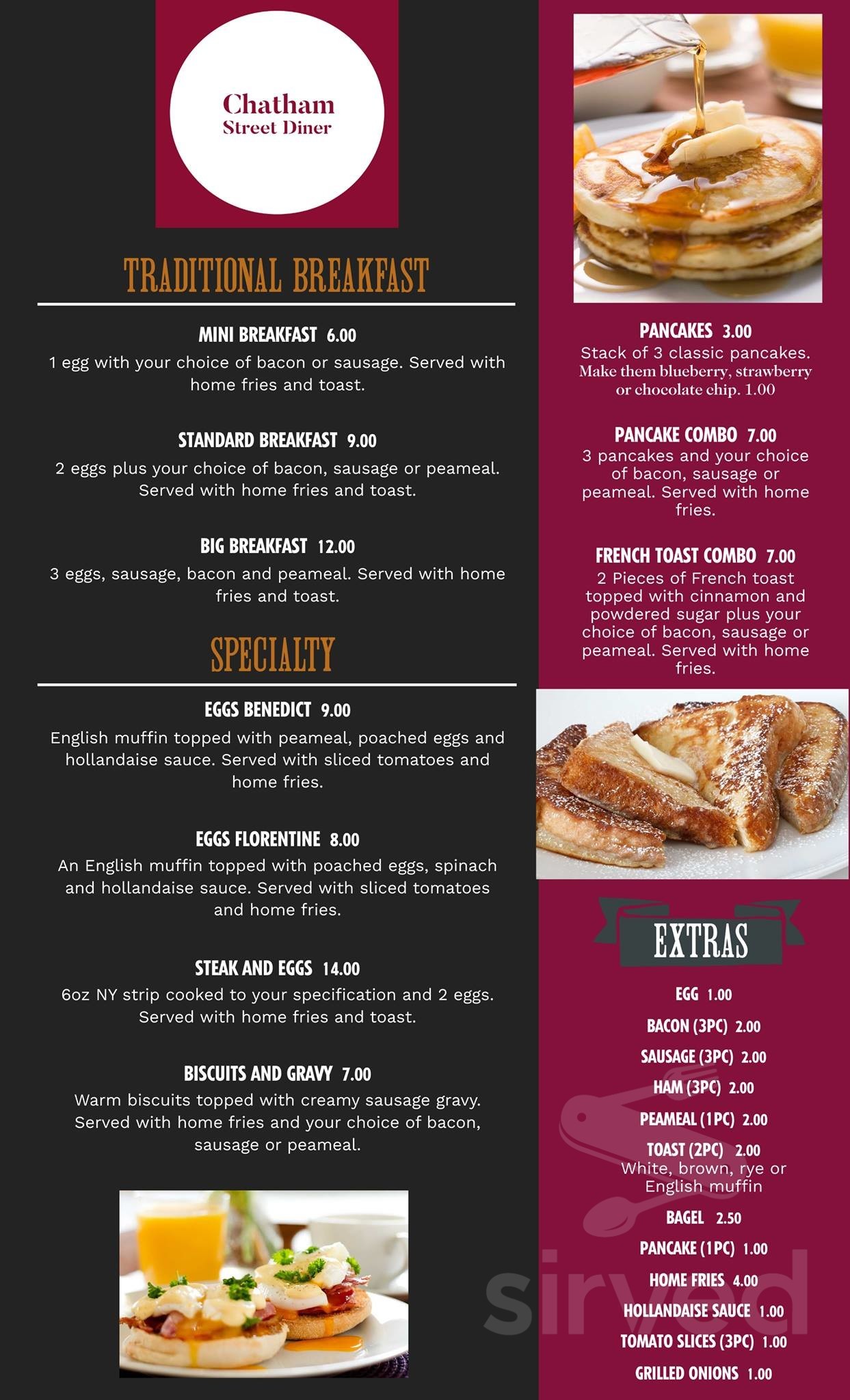 Chatham Street Diner menus in Windsor, Ontario, Canada