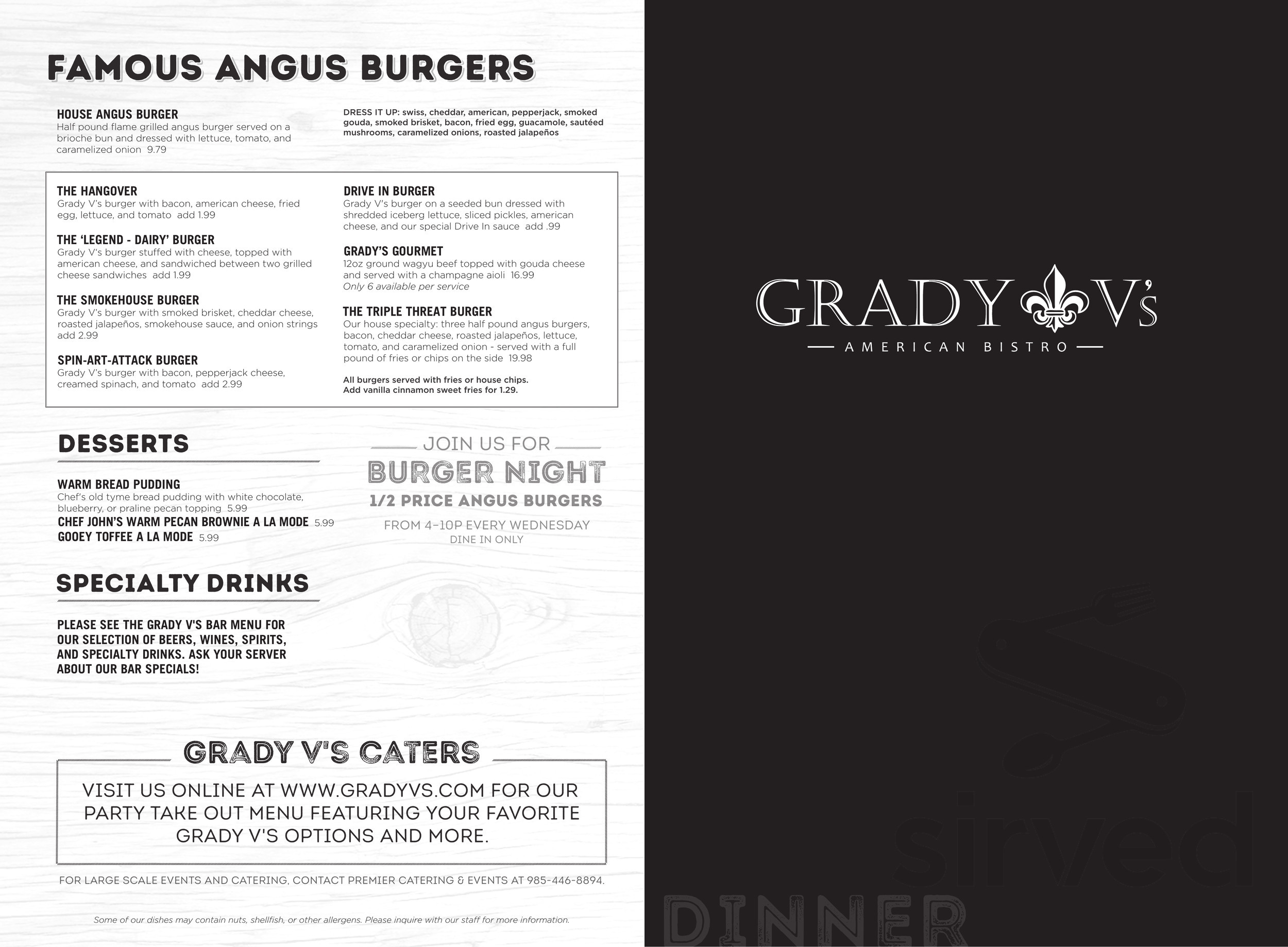 Grady V's menu in Thibodaux, Louisiana, USA