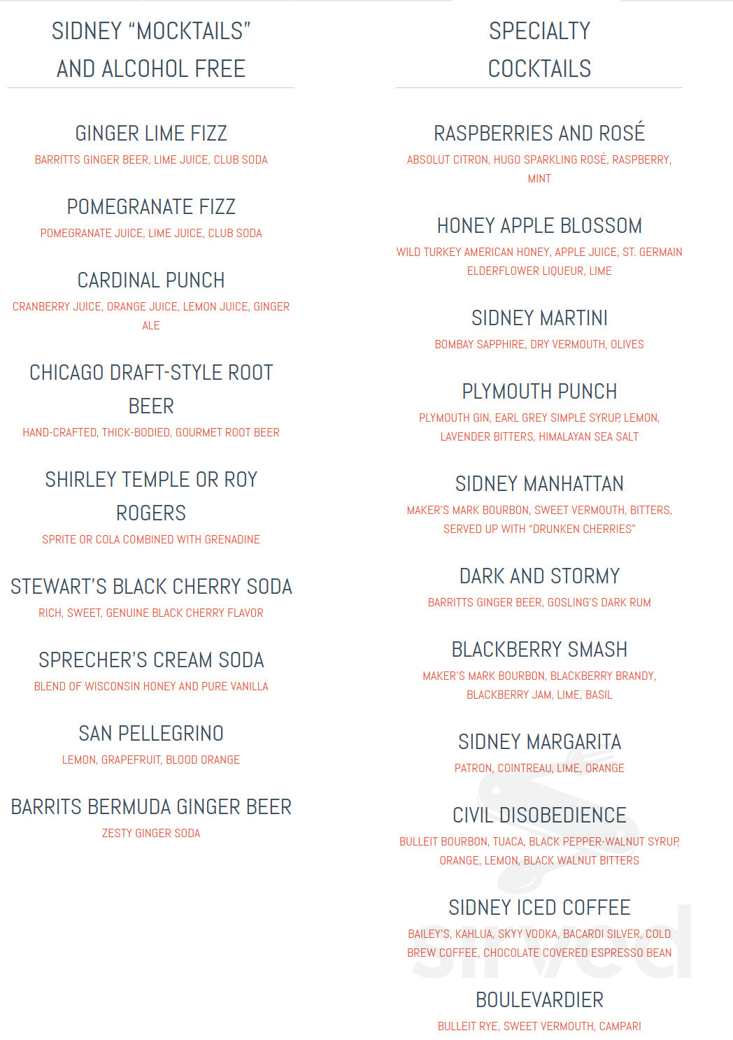 Sidney Tavern menu in East Berlin, Pennsylvania, USA