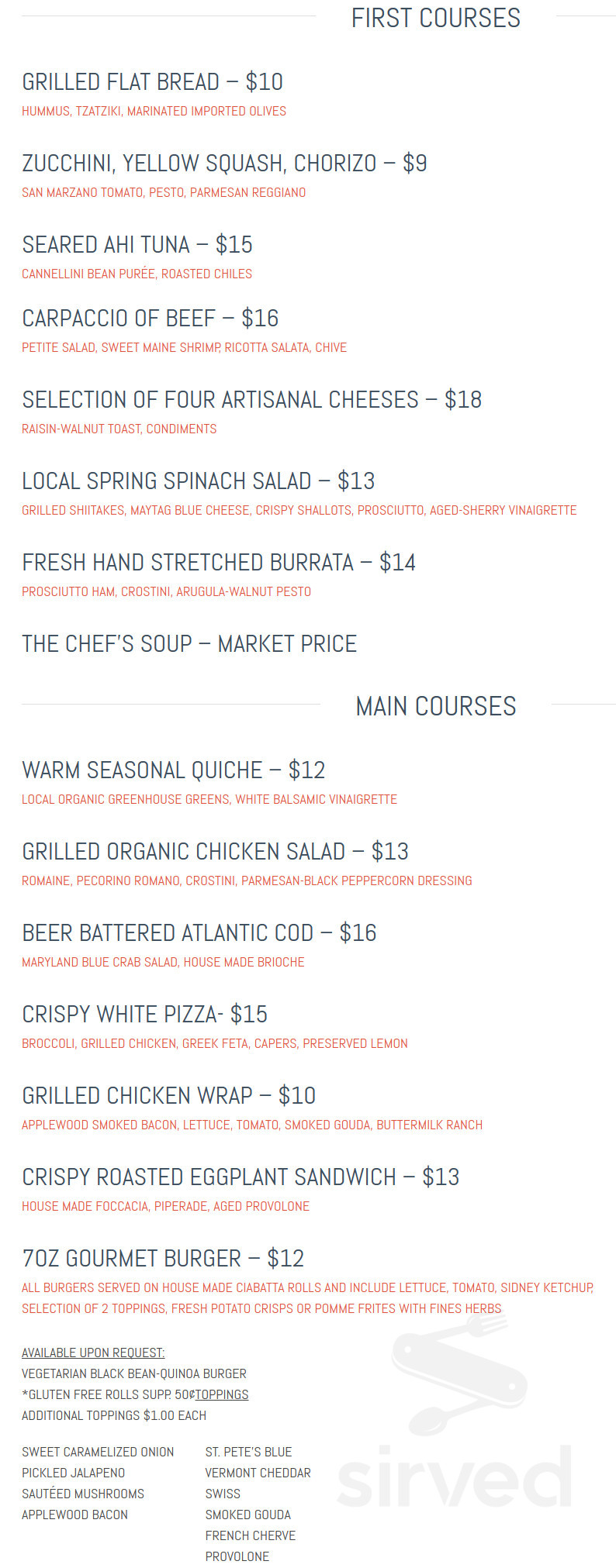 Sidney Tavern menu in East Berlin, Pennsylvania, USA